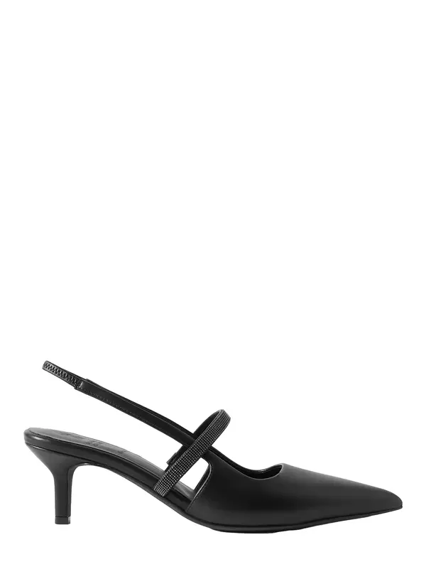 Brunello Cucinelli Bead-embellished Leather Slingback Pumps - Black