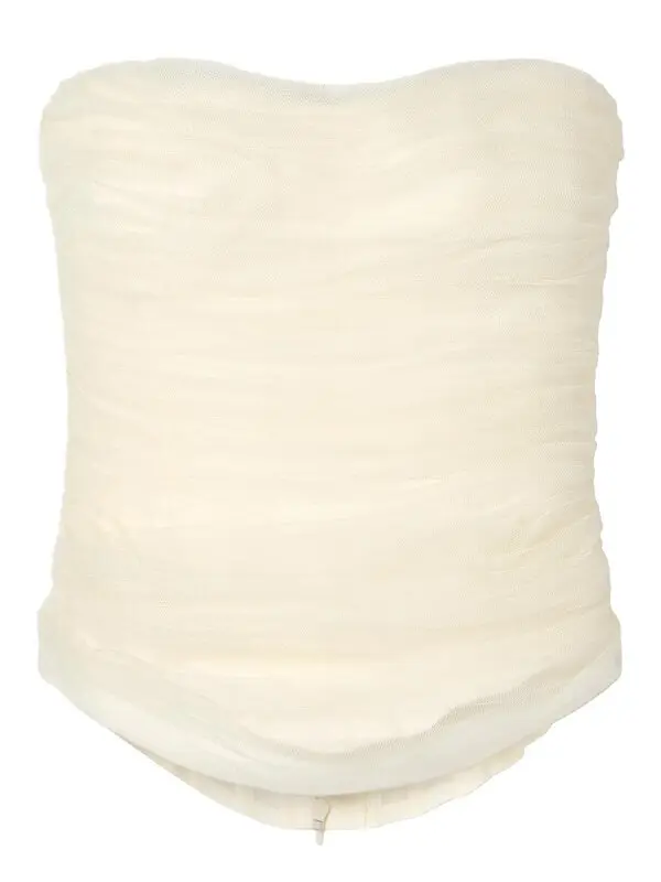 DANIELLE FRANKEL Milo Organza And Grosgrain-trimmed Ruched Tulle Bustier Top - Off-white