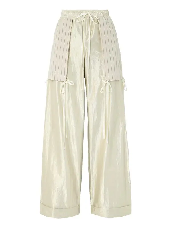 Christopher John Rogers Poplin-trimmed Metallic Wide-leg Pants - Neutrals