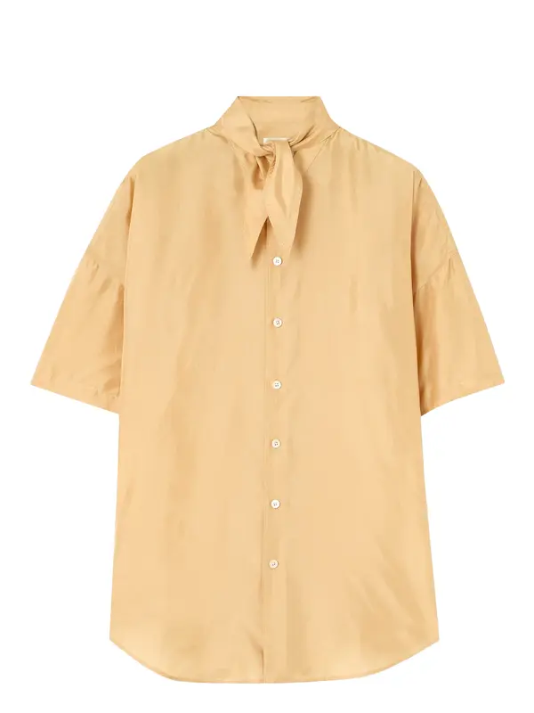 LEMAIRE Pussy-bow Silk-habotai Shirt - Brown