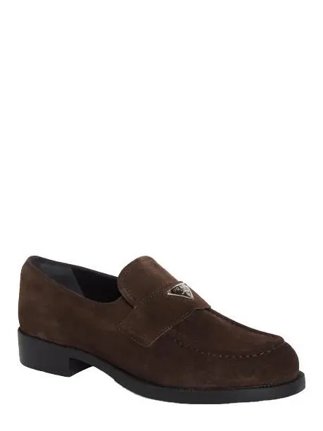 Prada Triangle Logo Suede Loafer - Moro