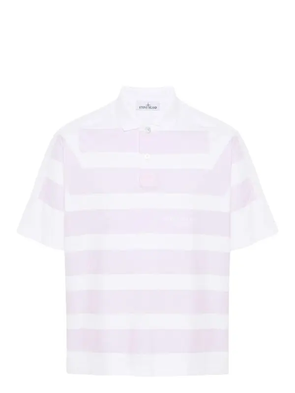Stone Island Striped Cotton Polo Shirt - White