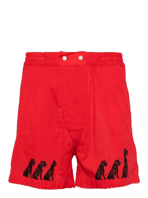BODE Graphic-print Cotton Shorts - Red