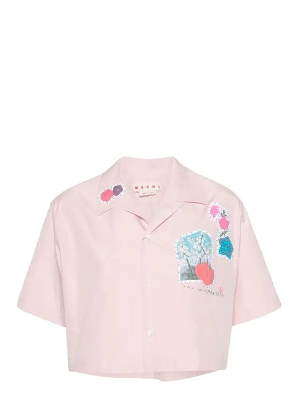 Marni Floral Patch Cropped Shirt - Pink