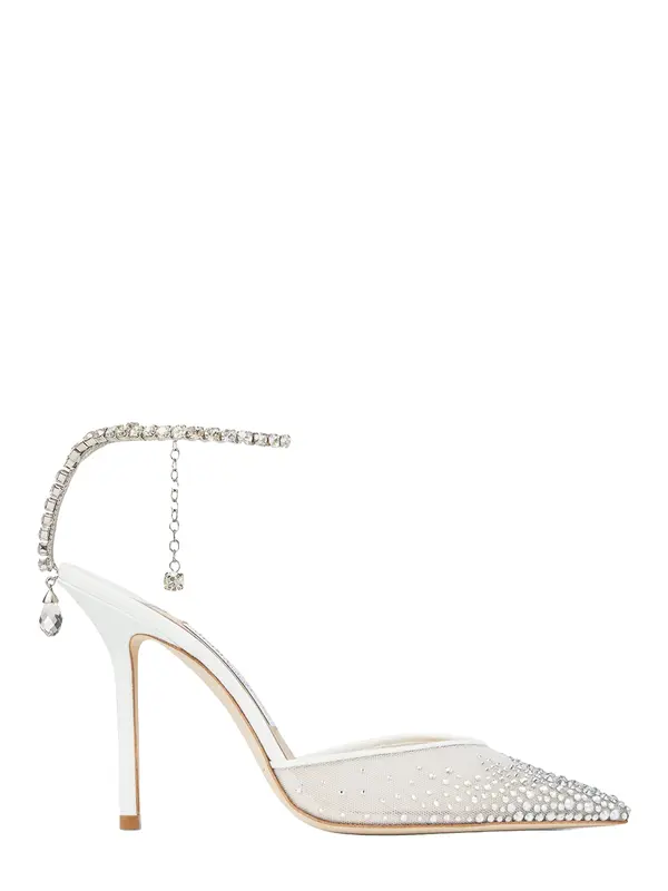 JIMMY CHOO Saeda 100 Rhinestone-embellished Pumps - White