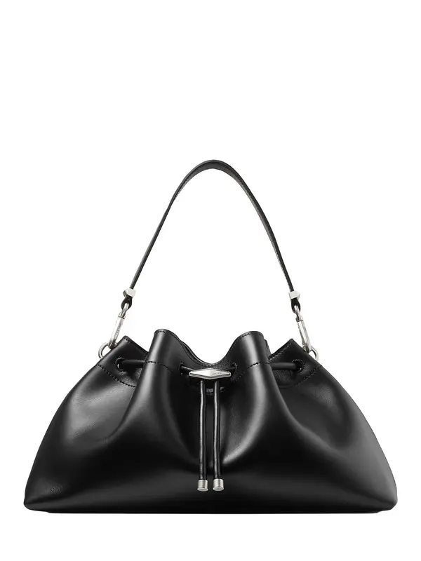 JIMMY CHOO Medium Leather Cinch Shoulder Bag - Black