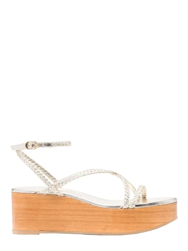 STUART WEITZMAN 75mm Wovette Wedge Sandals - Gold