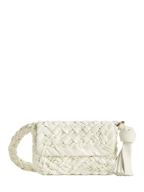 BOTTEGA  VENETA Kalimero Citt Foulard Intreccio Leather Shoulder Bag - Bone