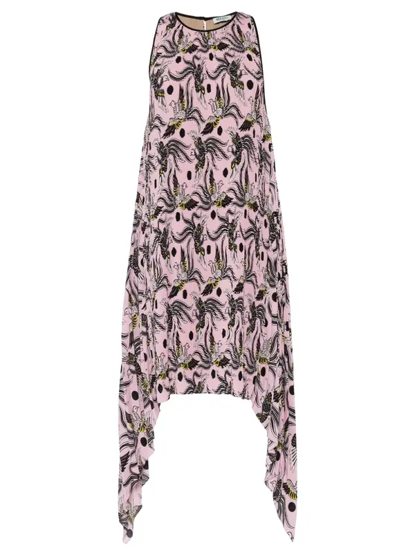 Kenzo Bird-print Plissé Midi Dress - Pink