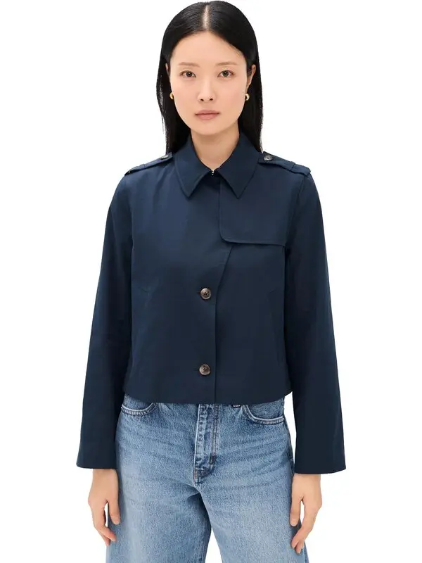 FRAME Twill Short Trench Jacket - Navy