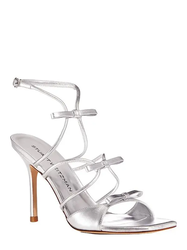 STUART WEITZMAN Tully 100 Bow Strappy Sandals - Silver