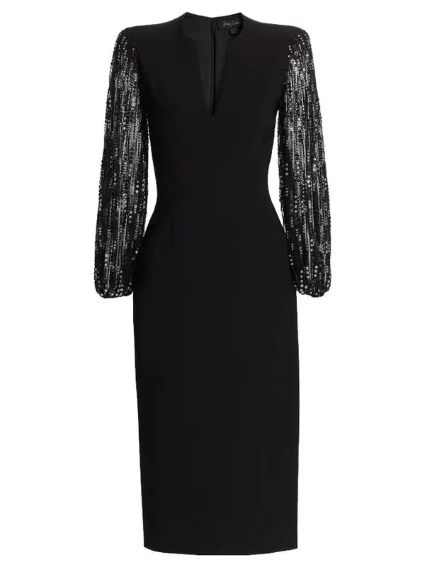 Jenny Packham The Swan Embellished-sleeve Cocktail Dress - Jet