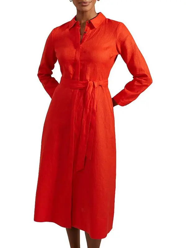 HOBBS LONDON Arabelle Linen Shirt Dress - Hibiscus Red