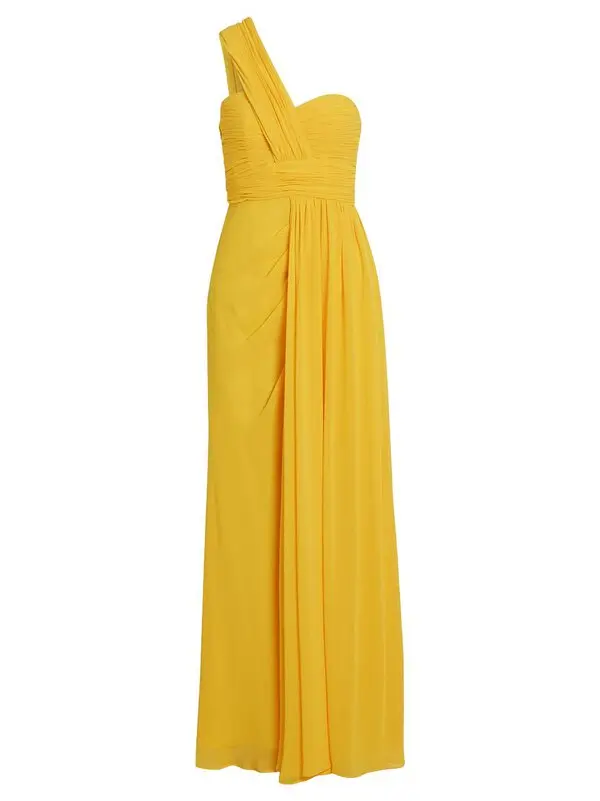 Badgley Mischka One-shoulder Draped Chiffon Gown - Yellow