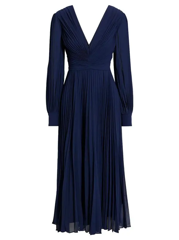 Badgley Mischka Plissé-chiffon Midi Dress - Navy