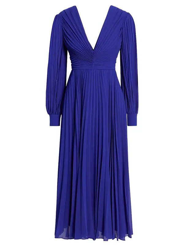 Badgley Mischka Plissé-chiffon Midi Dress - Royal Blue