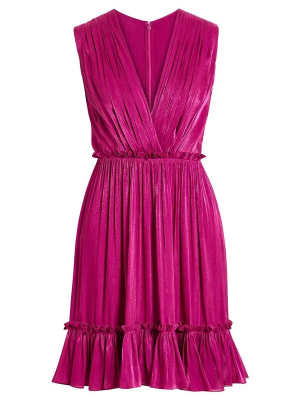 Costarellos Ruffled Satin-jacquard Mini Dress - Magenta