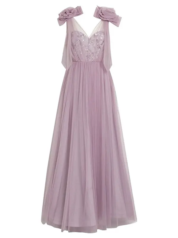 Badgley Mischka Embellished Tulle Gown - Lilac