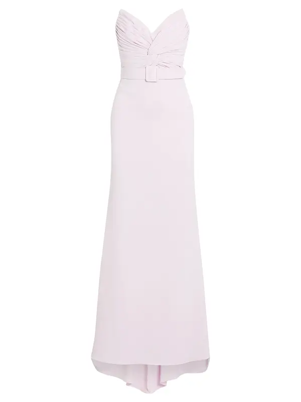Badgley Mischka Strapless Belted Crepe Gown - Baby Pink