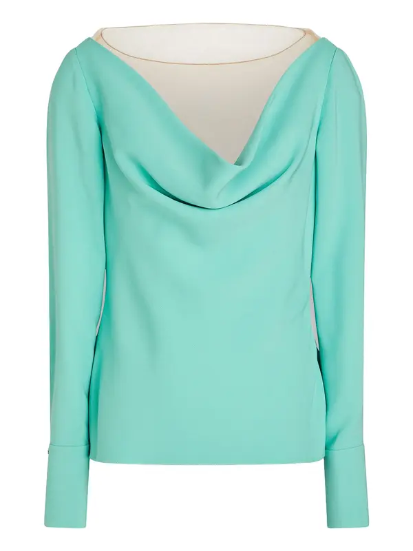 Oscar De La Renta Tulle-paneled Draped Blouse - Mint