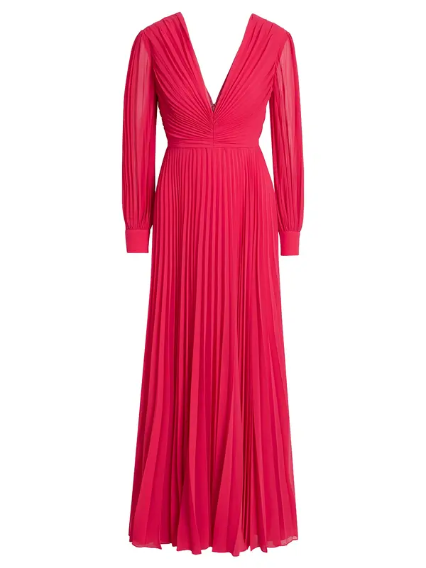 Badgley Mischka Plissé Chiffon Gown - Papaya