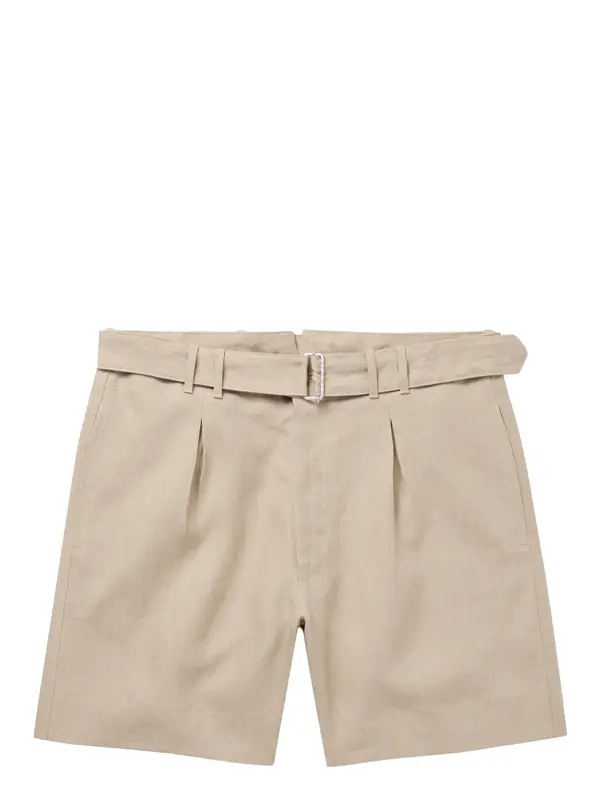 STOFFA Wide-leg Pleated Linen Shorts - Neutrals