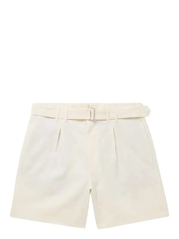 STOFFA Wide-leg Belted Pleated Linen Shorts - Neutrals