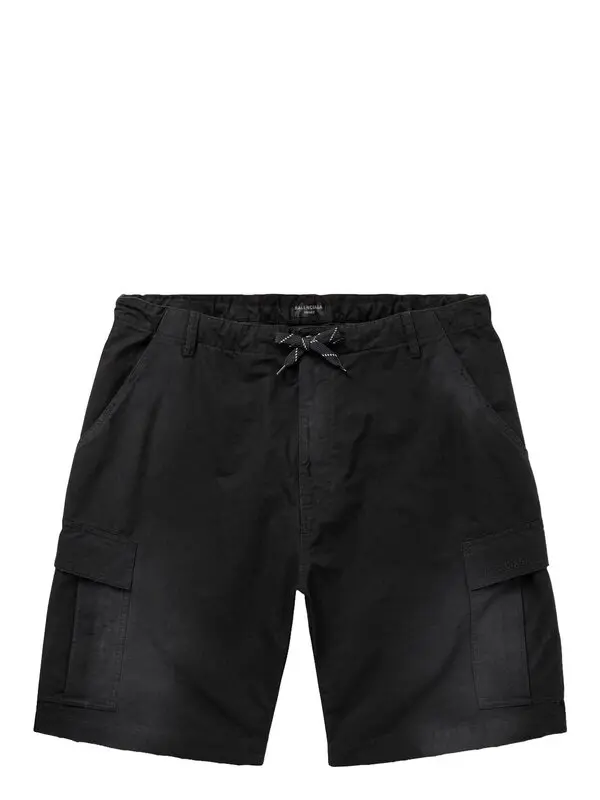 Balenciaga Wide-leg Distressed Cotton-ripstop Cargo Shorts - Black