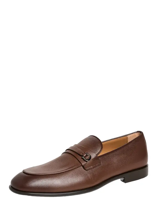 FERRAGAMO Desio Leather Loafers - Cocoa Brown