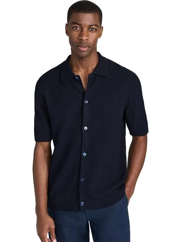 Nn07 Nolan Knit Button Down Shirt - Navy Blue