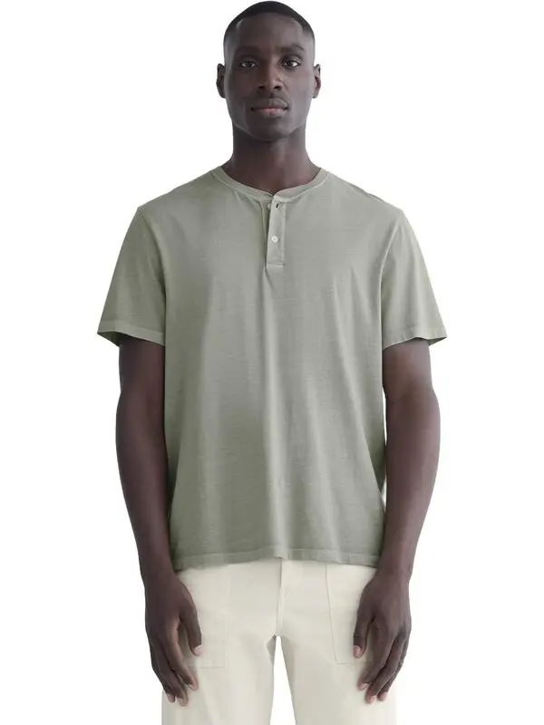 Everlane Essential Organic Garment-dyed Tshirt Henley Tshirt - Seagrass