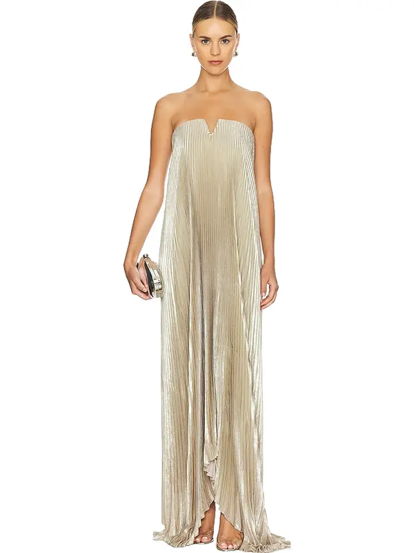L'IDEE Black Tie Gown In Metallic Gold - Gold Shimmer