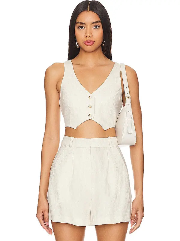 Amanda Uprichard Ethan Cropped Vest - Beige