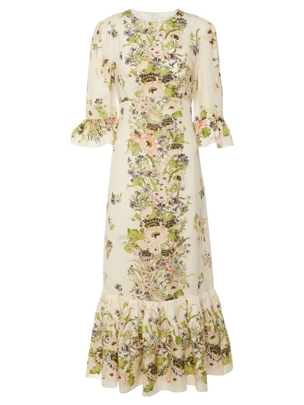 Zimmermann Halliday Floral Linen Maxi Dress - White