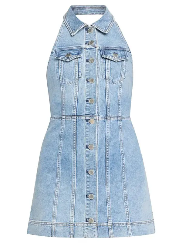 Alice + Olivia Kendall Denim Halter Mini Dress - Ivy Blue