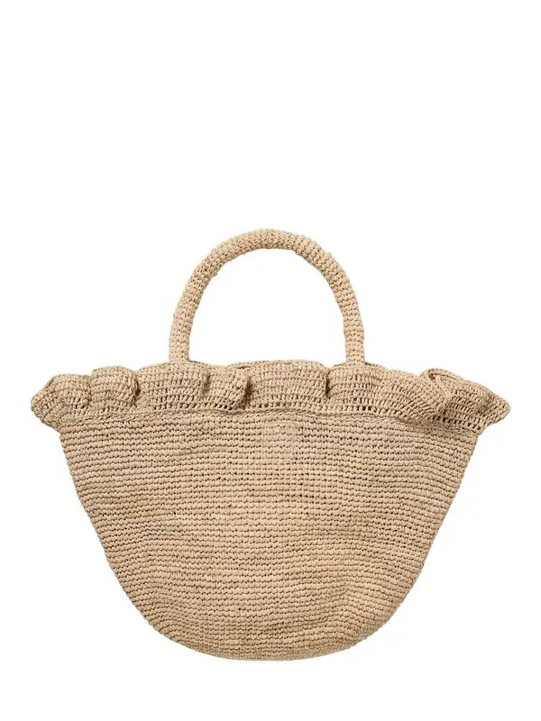 LOEFFLER RANDALL Cyris Ruffled Crocheted Raffia Tote - Neutrals
