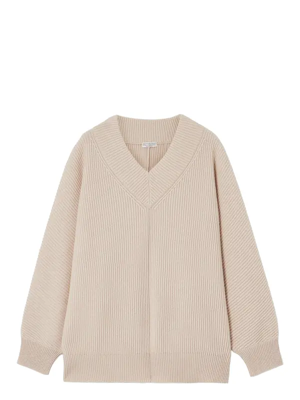 Brunello Cucinelli Ribbed Cashmere Sweater - Neutrals