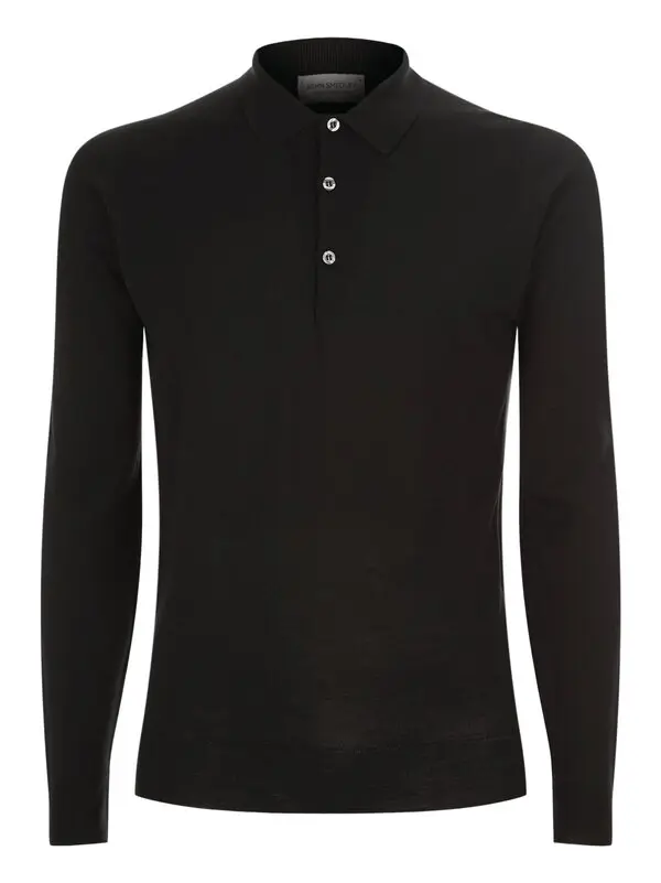 John Smedley Merino Wool Long-sleeve Polo Shirt - Black