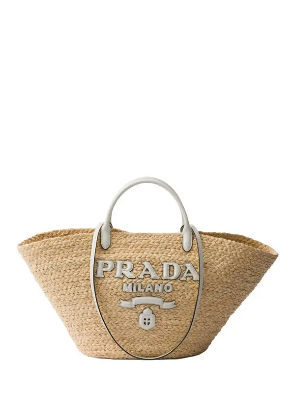 Prada Raffia And Leather Shopper - Neutral
