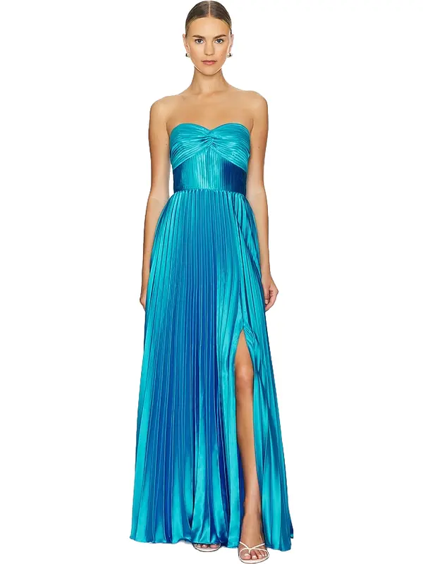 AMUR Stef Pleated Gown - Adonis Blue