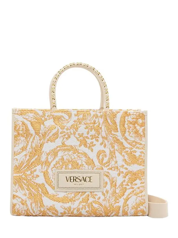 Versace Barocco Athena Raffia Medium Tote Bag - White/gold