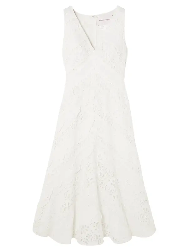 Carolina Herrera Broderie Anglaise Cotton Midi Dress - White