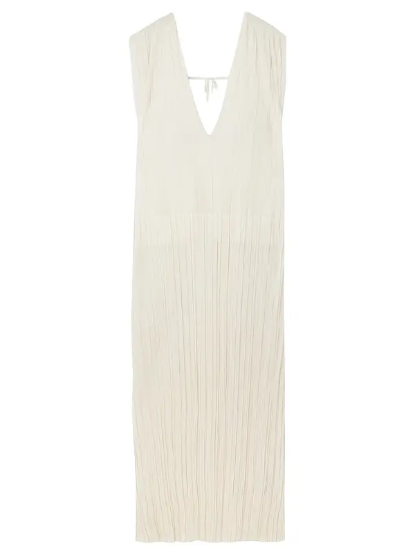 JIL SANDER Pleated Silk-plissé Maxi Dress - White