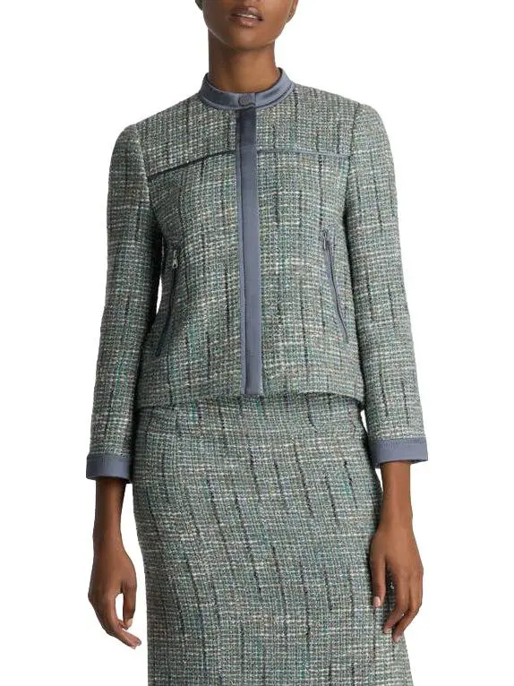 St. John Metallic Tweed Moto Jacket - Slate Multi