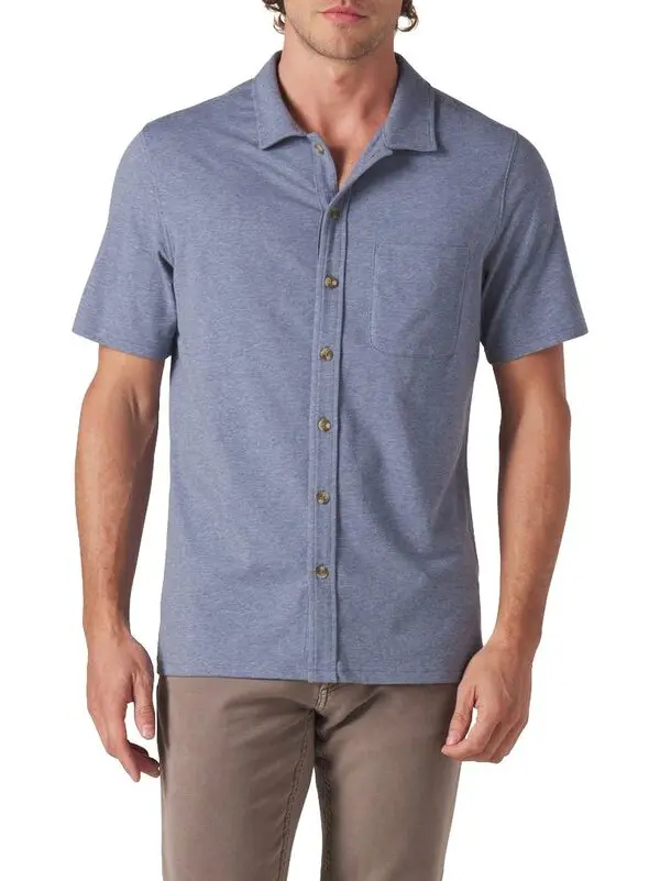 THE NORMAL BRAND Puremeso Solid Short Sleeve Knit Button-up Shirt - Lake Blue