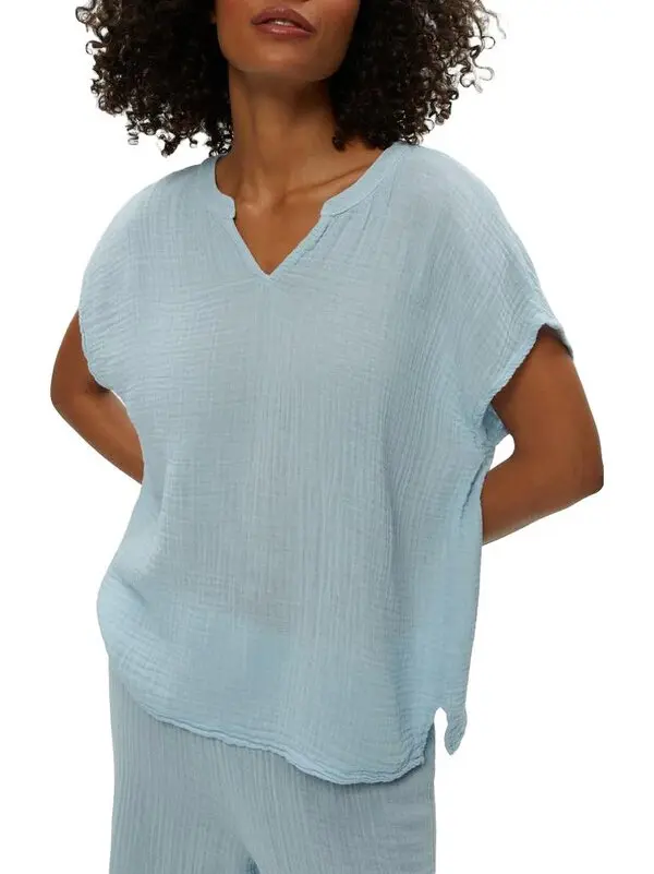 Michael Stars Naomi Split Neck Gauze Top - Fountain