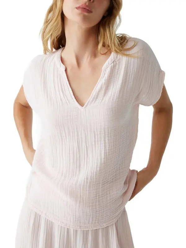 Michael Stars Naomi Split Neck Gauze Top - Lychee