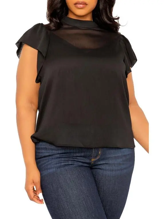BUXOM COUTURE Ruffle Sleeve Top - Black
