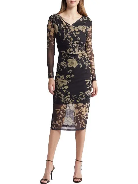 NIKKI LUND Britt Floral Mesh Maxi Dress - Black