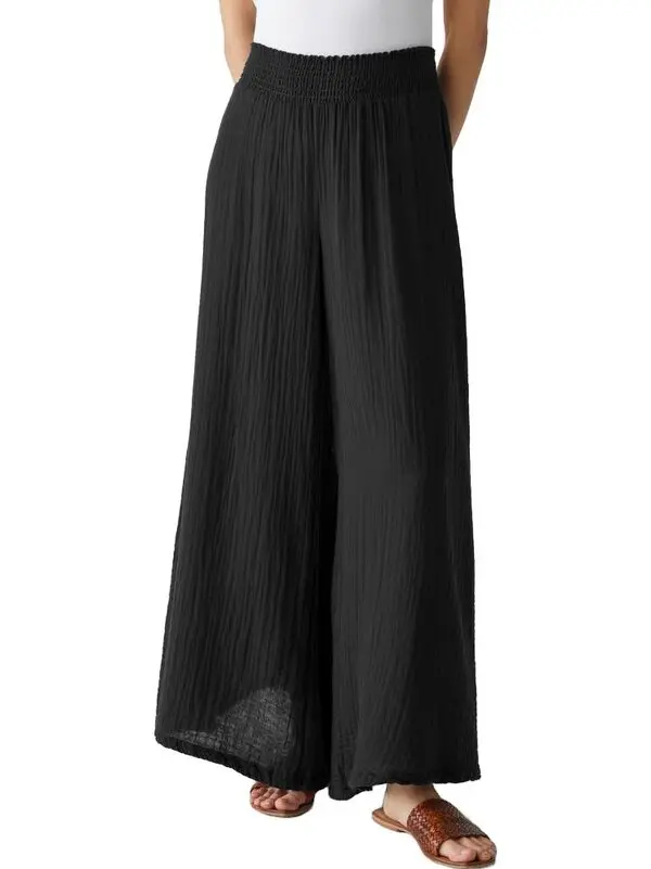 Michael Stars Simba Smocked Waist Wide Leg Pants - Black